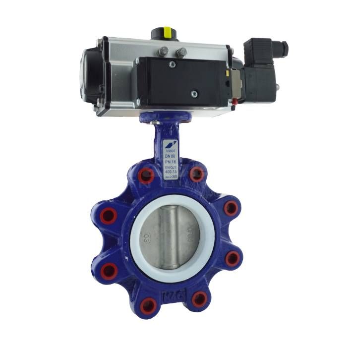 Pneumatic Actuated Lugged PN16 Butterfly Valve - PTFE Lined - Valves Online Pneumatic Actuated Lugged PN16 Butterfly Valve - PTFE Lined - Valves Online